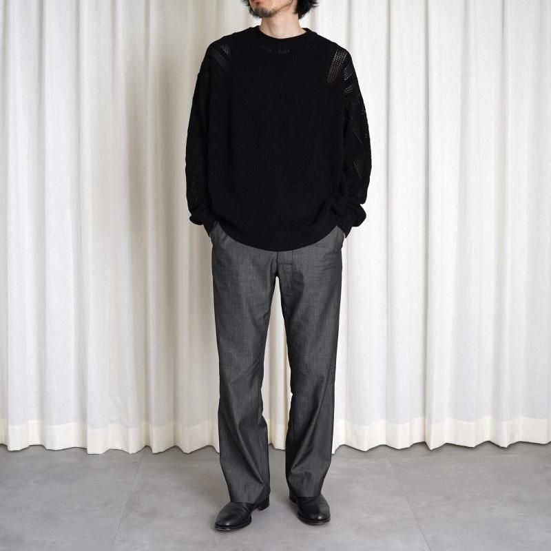 YOKE ヨーク】 COTTON MESH STRIPE CREWNECK SWEATER / BLACK YOKE ヨーク】 COTTON MESH STRIPE CREWNECK SWEATER / BLACK