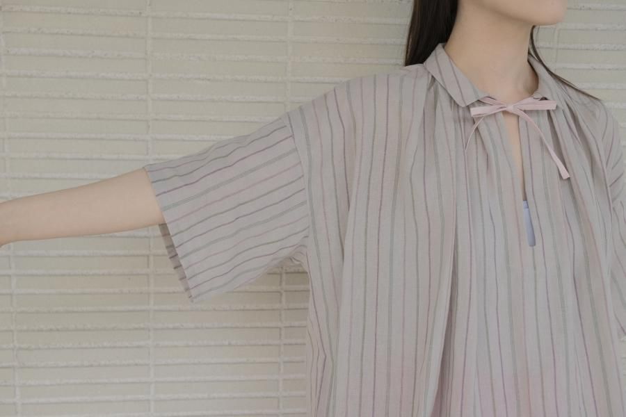atelier naruse | コットンリネン マルチストライプ スモック atelier naruse | コットンリネン マルチストライプ スモック
